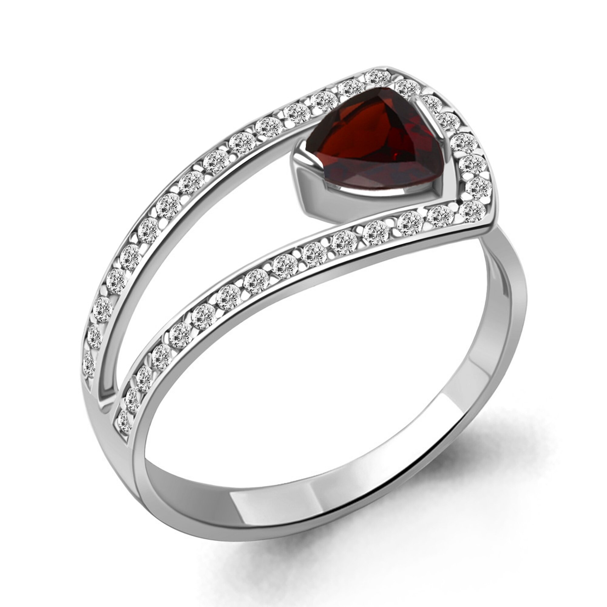 Кольцо дорожка, серебро, 925 проба, родирование, фианит, гранат