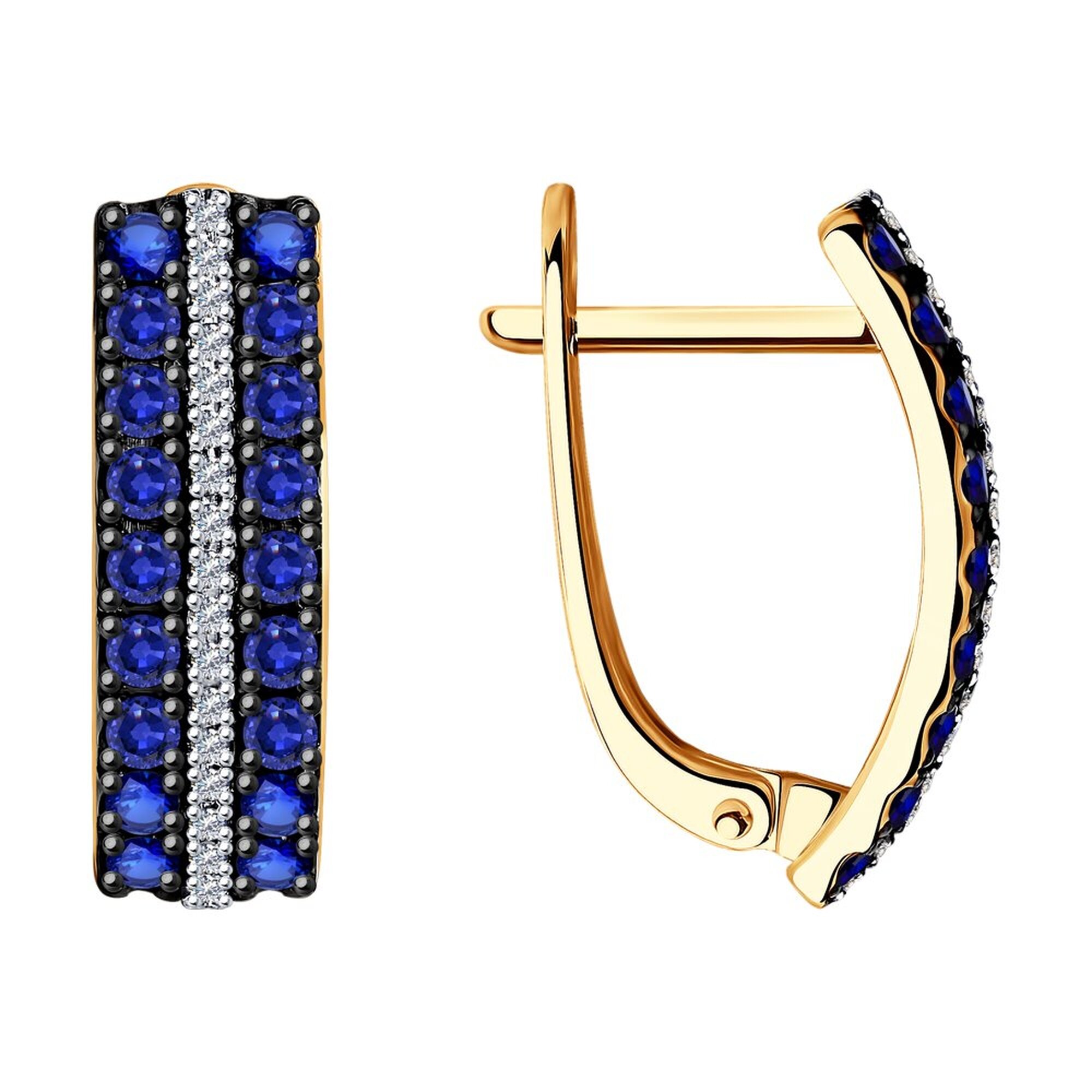 Серьги, красное золото, 585 проба, бриллиант, сапфир