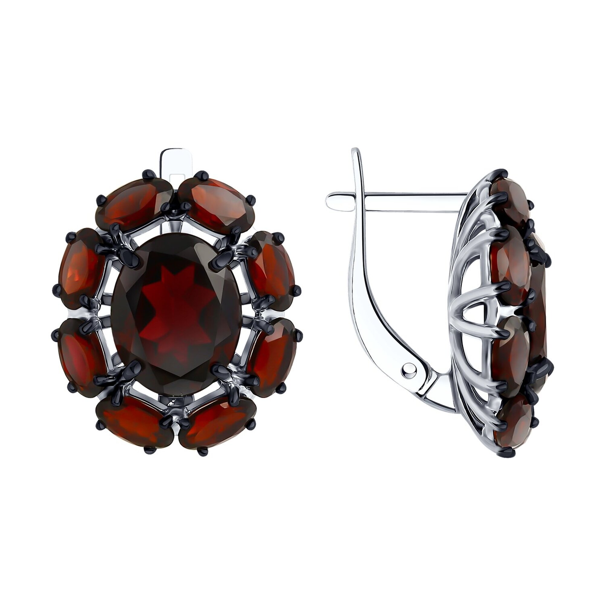 Серьги, серебро, 925 проба, родирование, гранат