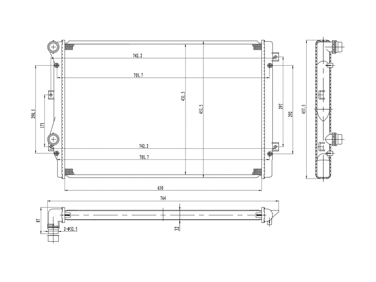 UNIO RAD-10020 (1K0121251BB / 1K0121251CS / 1K0121251L) радиатор охлаждения двигателя VW Passat (Пассат) b6, b7 05-, Golf