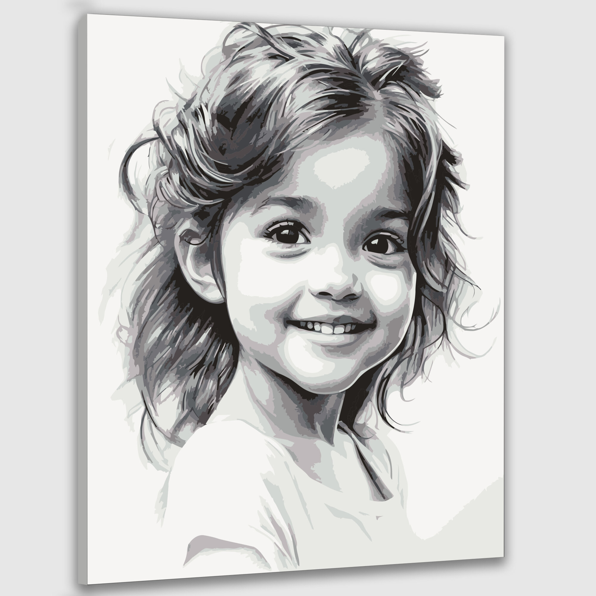 Картина по номерам 40x50 см, картина, набросок, уголь, девушка, улыбка, глаза, лицо, свет, тепло, счастье