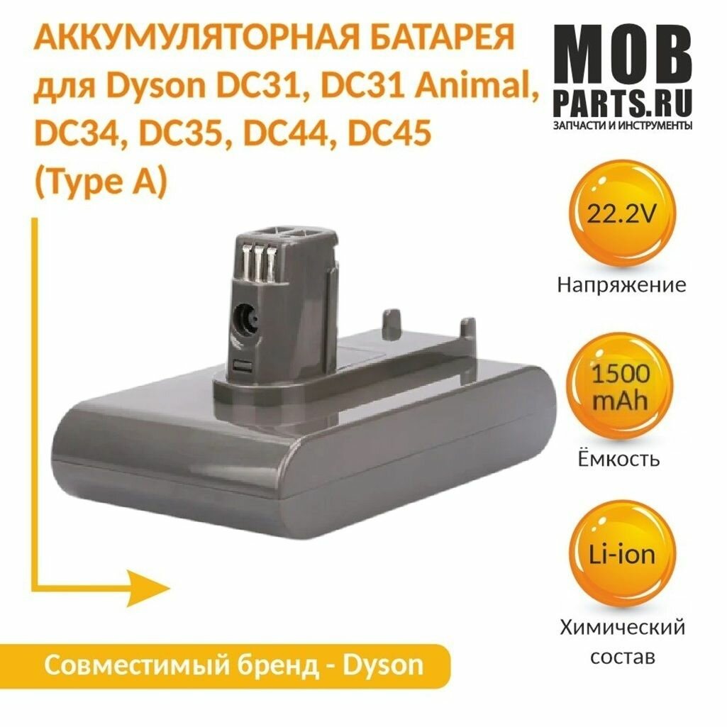 Аккумулятор для пылесоса Dyson DC45, DC31, DC34, DC35, DC30, DC44, DC56, DC57 (Type A) 1500mAh 22.2V Li-ion