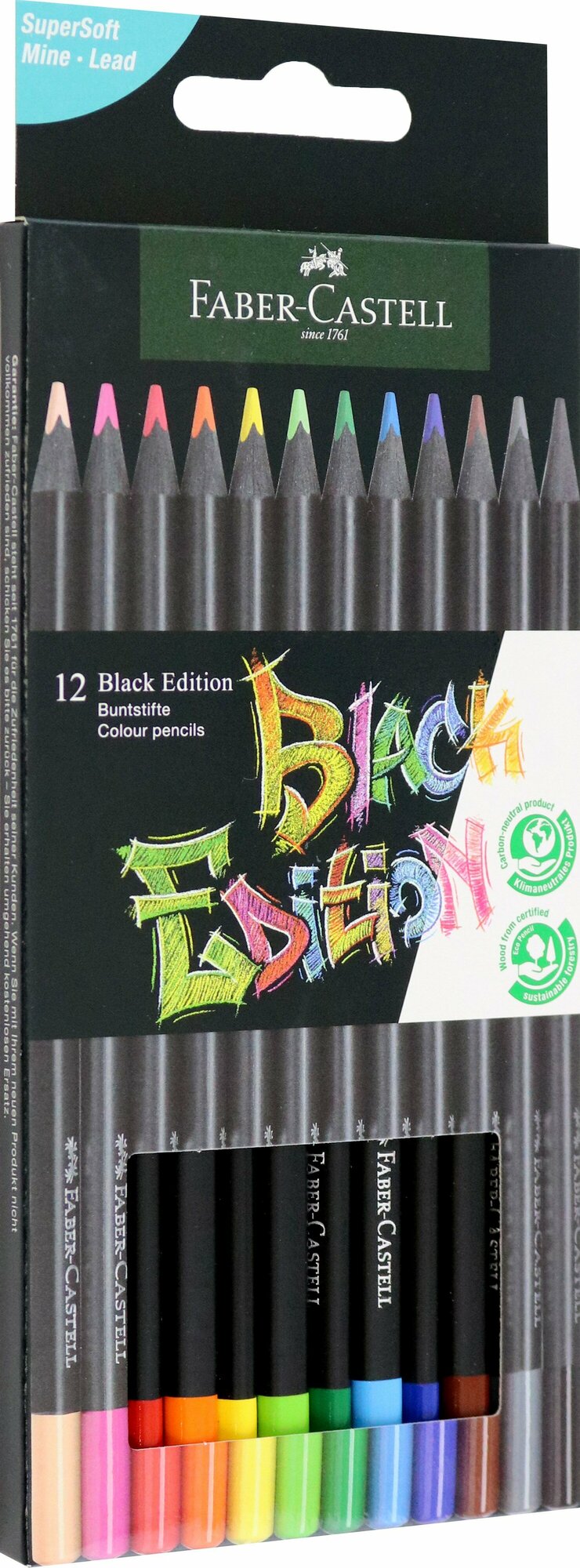 Карандаши Black Edition, трехгранные, 12 цветов