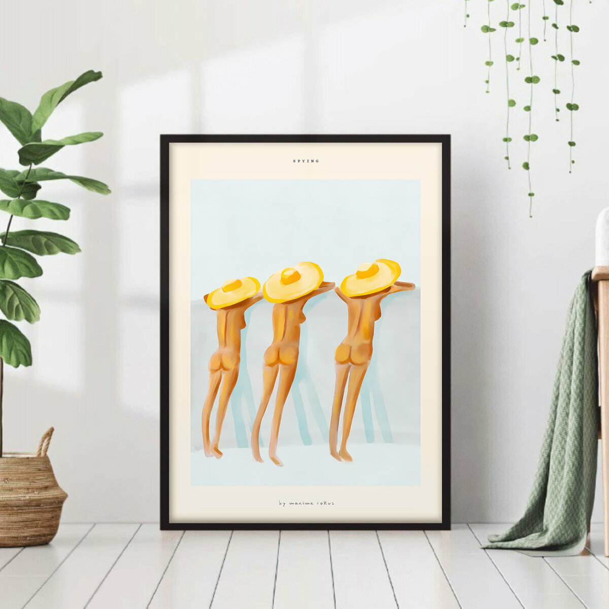 Постер "Девушки на пляже" в черной рамке 40х50 см для интерьера на стену