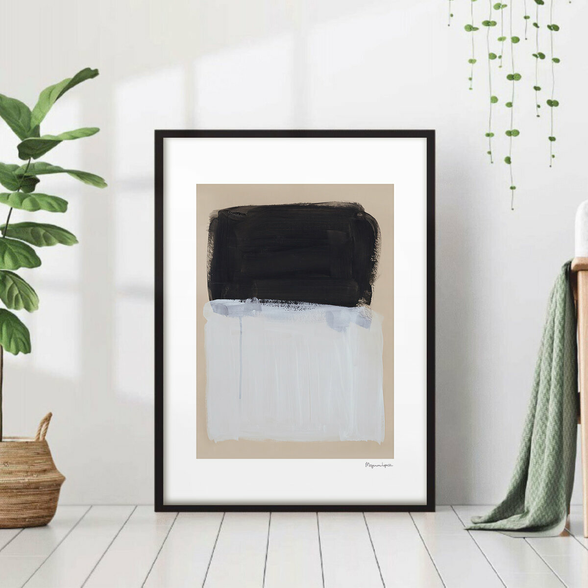 Постер "Абстракция две полосы" 50x70 в черной рамке на стену для интерьера