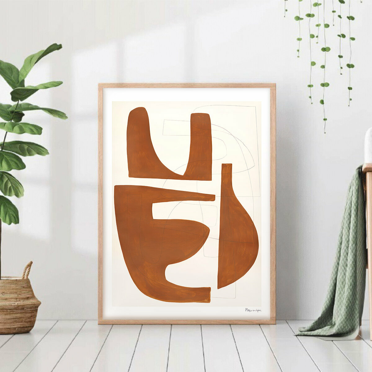 Постер "Абстракция коричневые фигуры" 50x70 без рамки на стену для интерьера