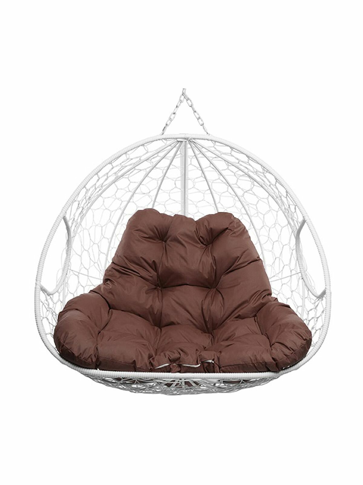 Подвесное кресло для двоих (без стойки), с ротангом белое, коричневая подушка