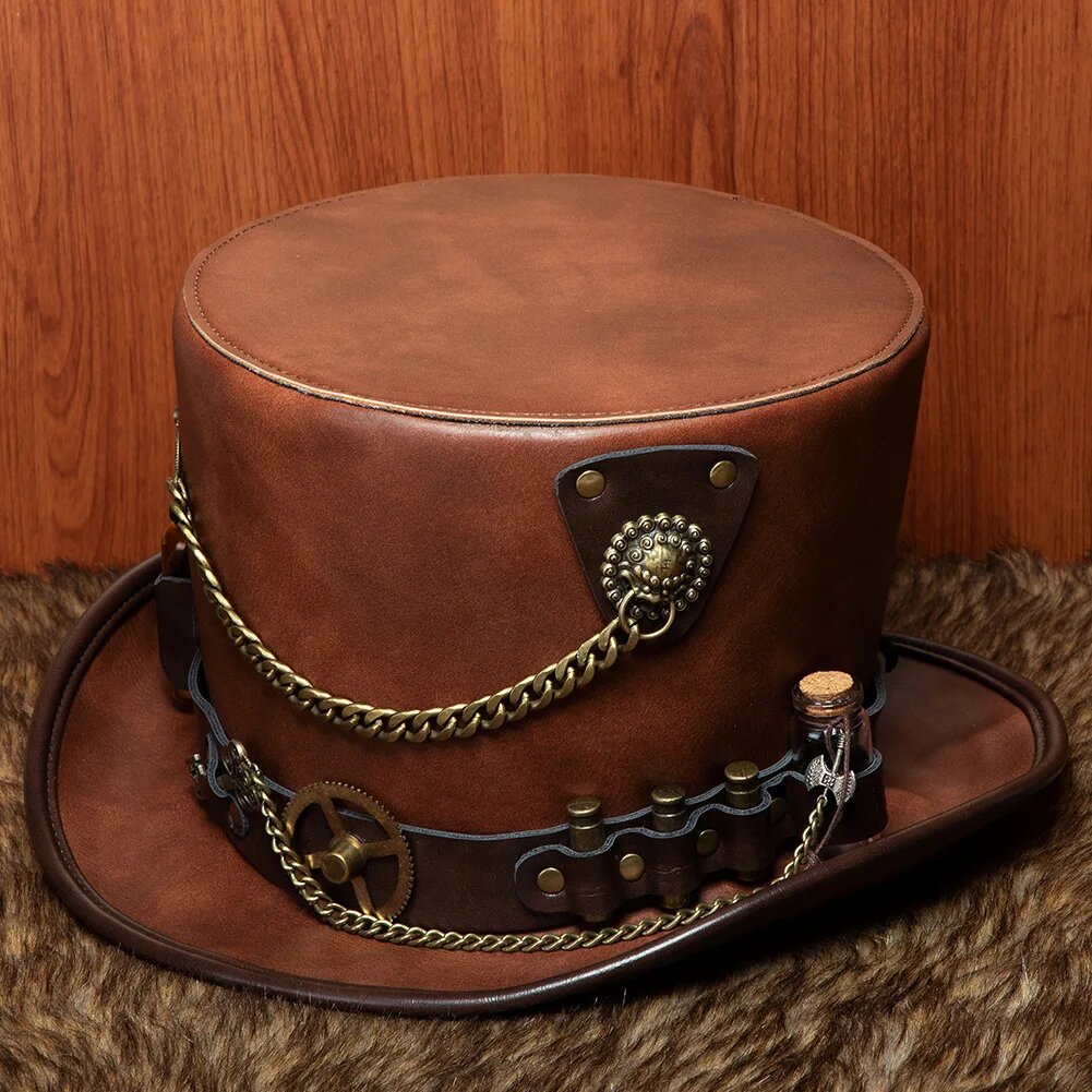 Викторианский стимпанк цилиндр с очками Коричневый, FHT106BN