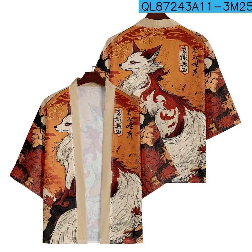 Кимоно с принтом лисы, kimono, полиэстер