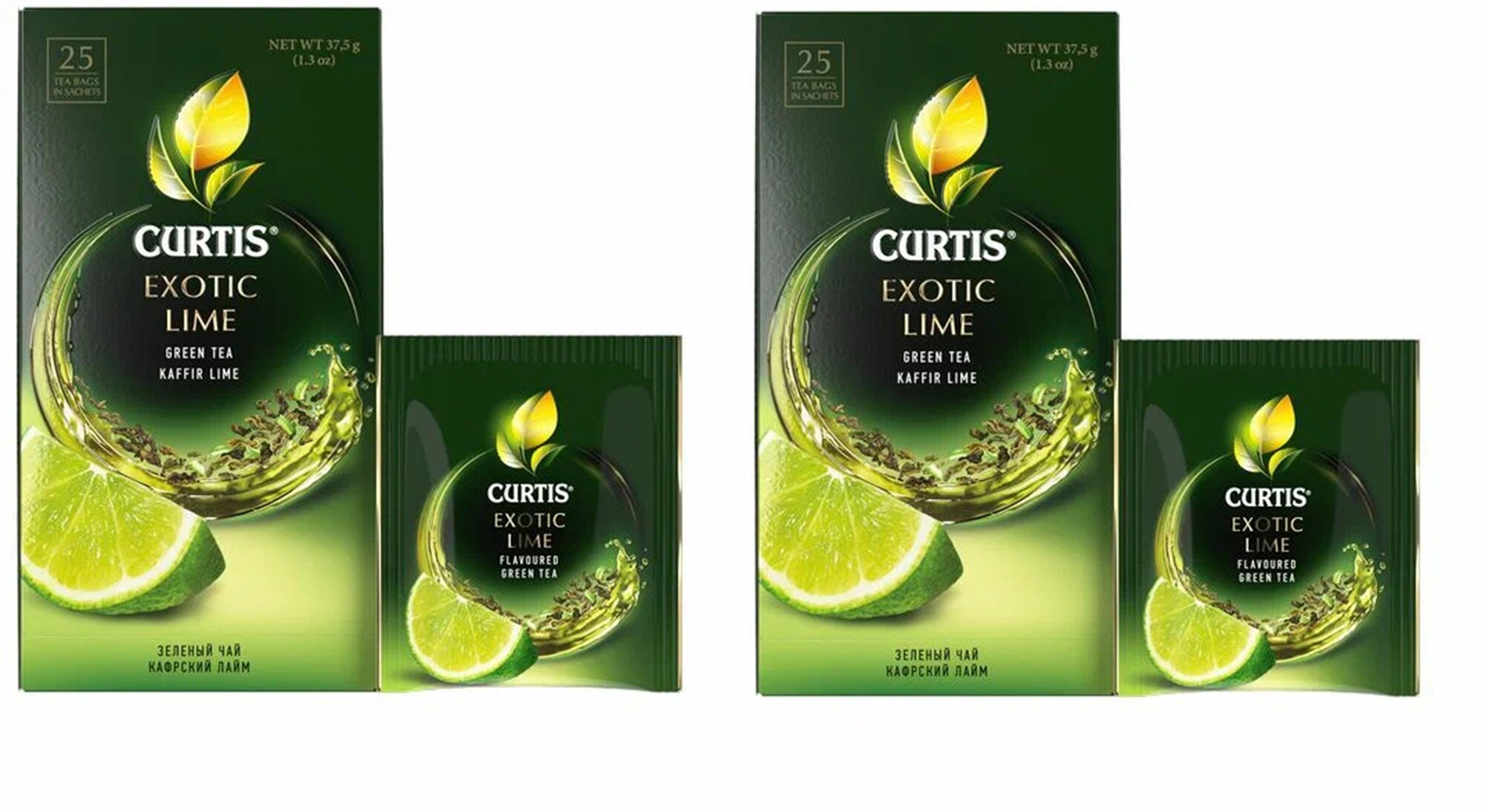 Чай зеленый "Curtis Exotic Lime" c ароматом лайма и цедрой цитрусовых 25 пакетиков 2 упаковки