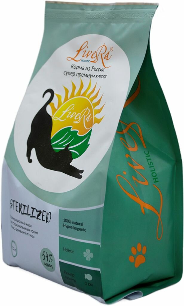 Сухой корм LIVERA Sterilised для стерилизованных кошек, мясо домашней птицы, 1.2 кг