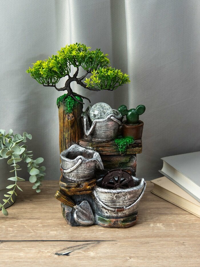 Фонтан "Ведерки под деревом" 32х15х13 см (с подсветкой) 10903245