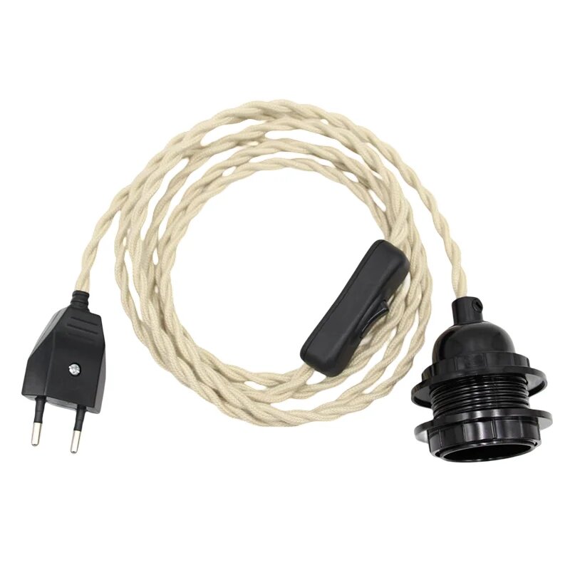 REACHYEA Тканевый провод с патроном E27, 220-240В, черный Beige, 3 meters cord