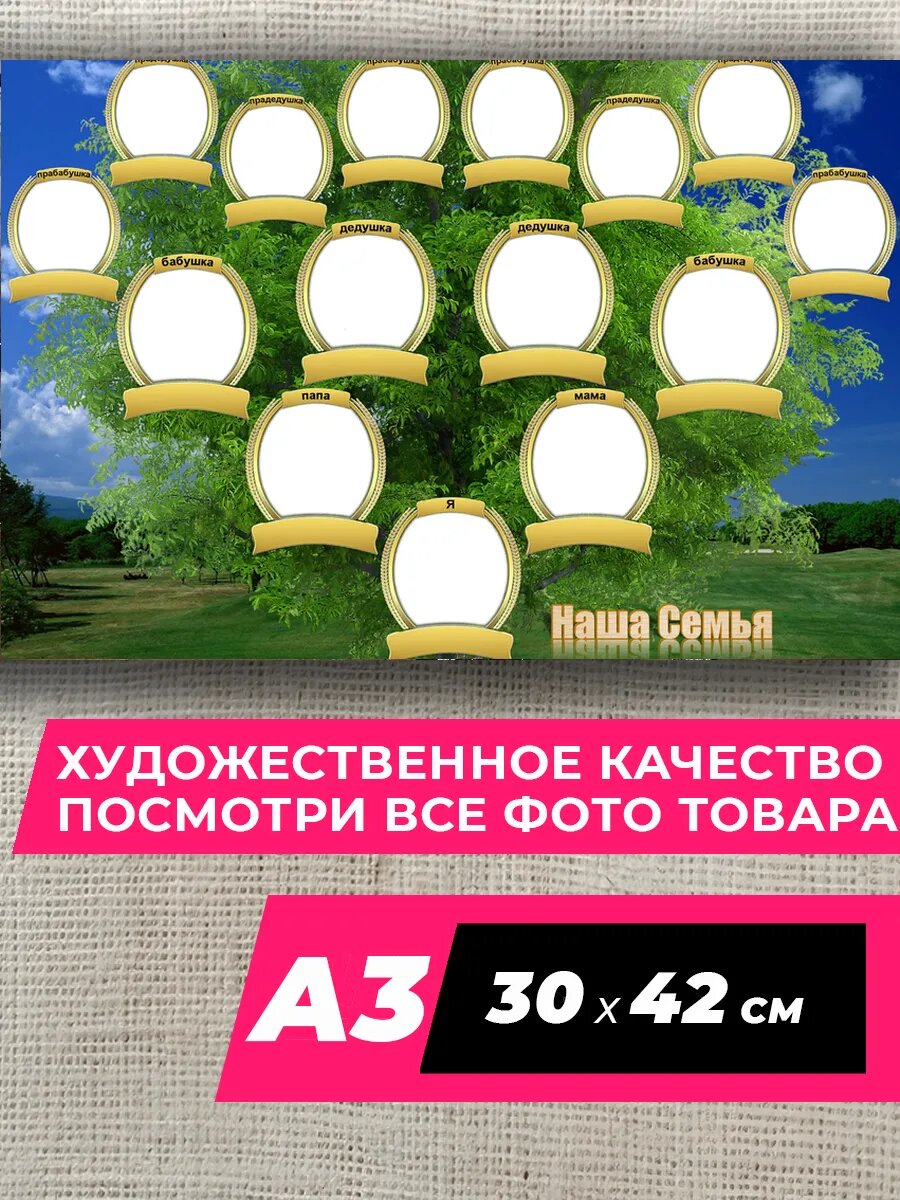 Постер Семейное дерево на стену A3, матовая фотобумага премиум качества