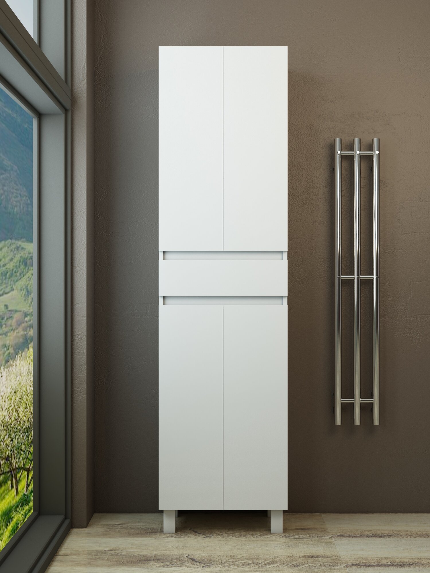 Шкаф-пенал "Emmy Морган 50", напольный, белый, с ящиком и полками