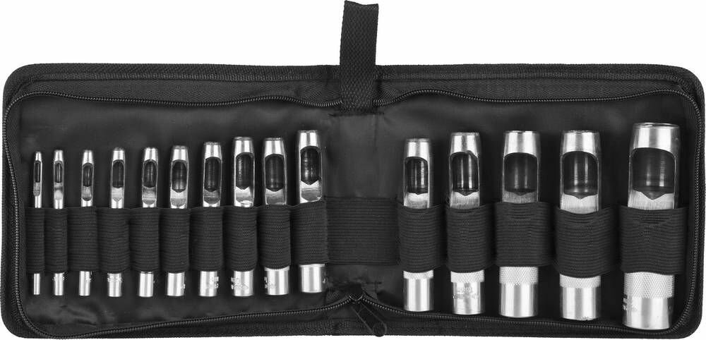 Набор пробойников ЗУБР для кожи, 3-25 мм, 15 штук 22949-H15