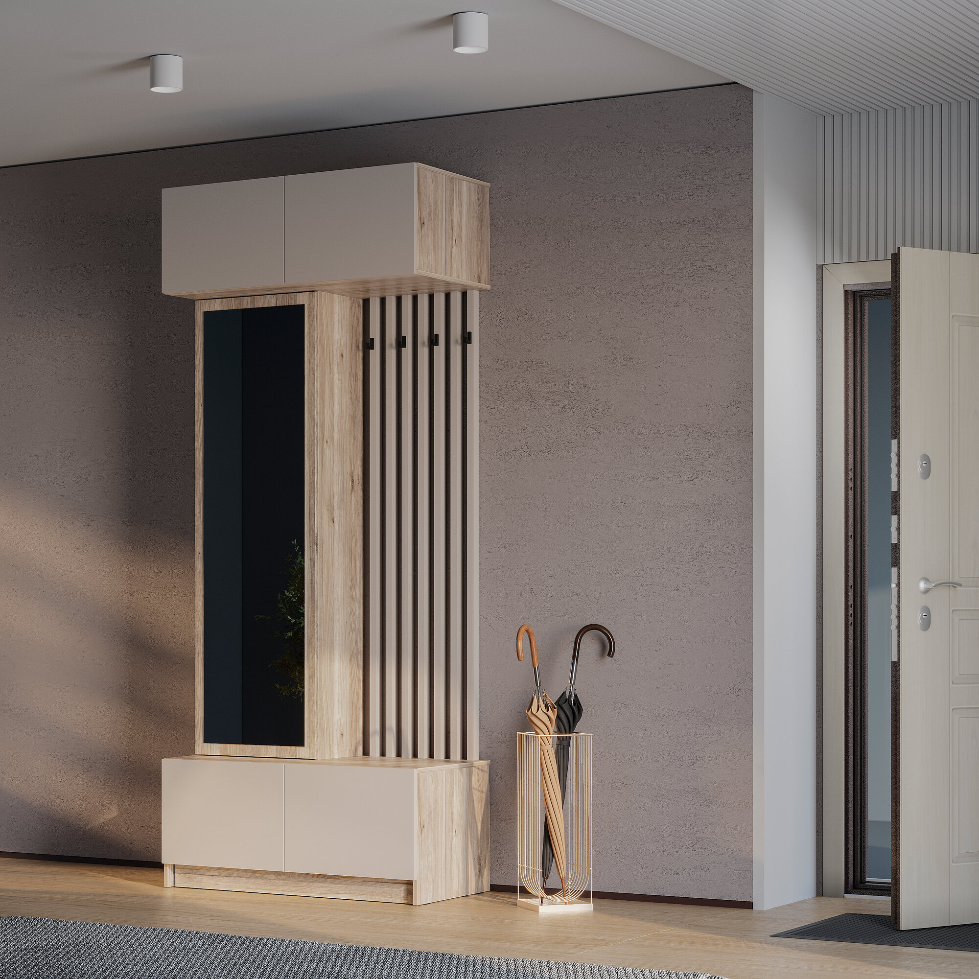 Прихожая "Багира" ПР-03, вешалка для одежды, Дуб смоки/Кашемир