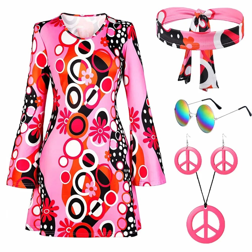 Женский костюм хиппи Розовый, S, Pink