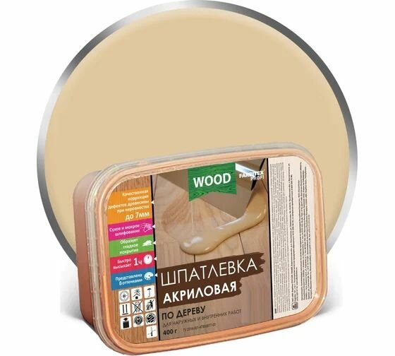 Шпатлевка по дереву Farbitex Profi Wood, акриловая 0,25 л/0,4 кг береза