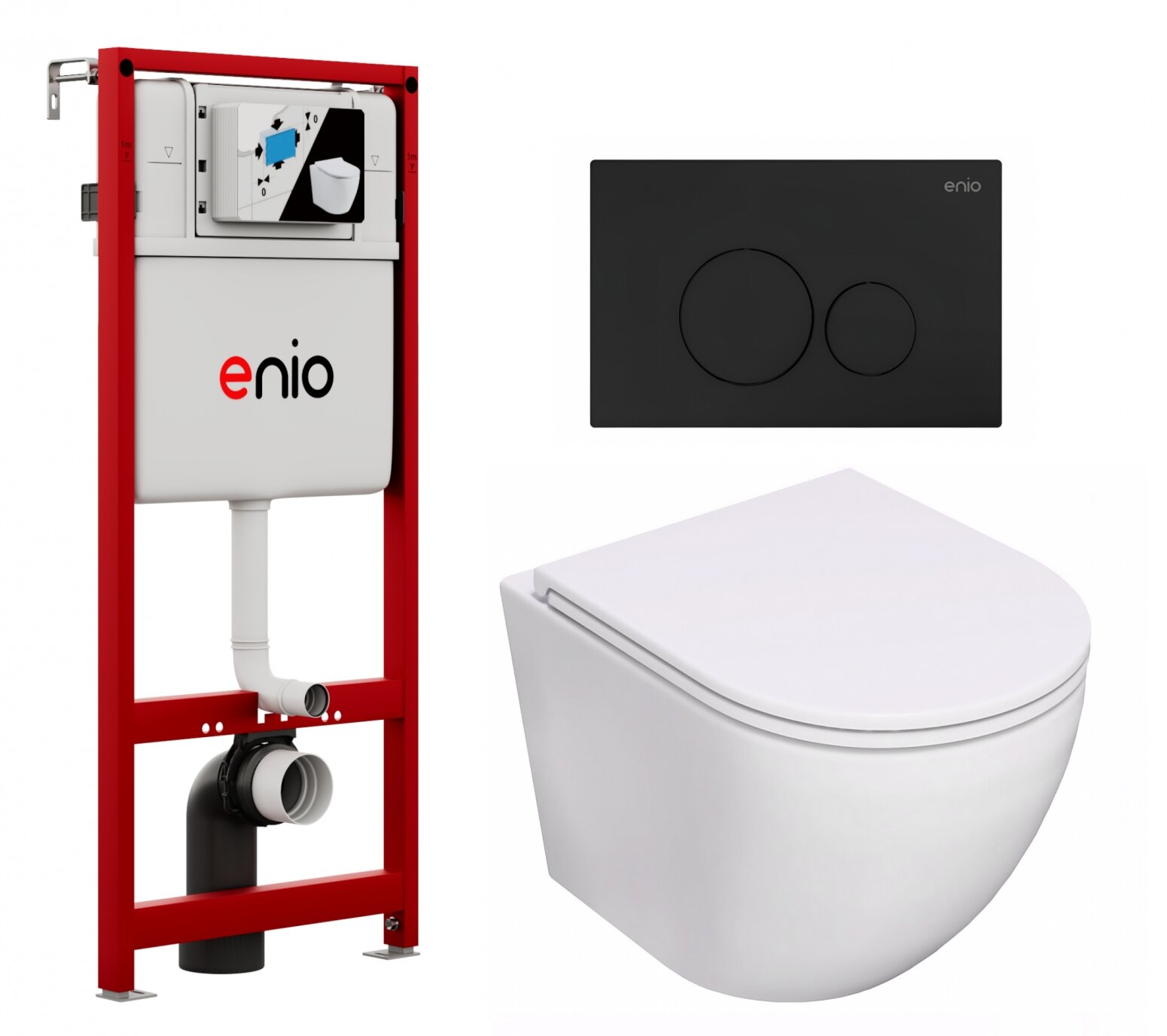 Комплект 3 в 1 инсталляция Enio Profi EN7050050 + Унитаз подвесной Lorne Pilpao Tornado LN5007502 + кнопка чёрная матовая Sfera