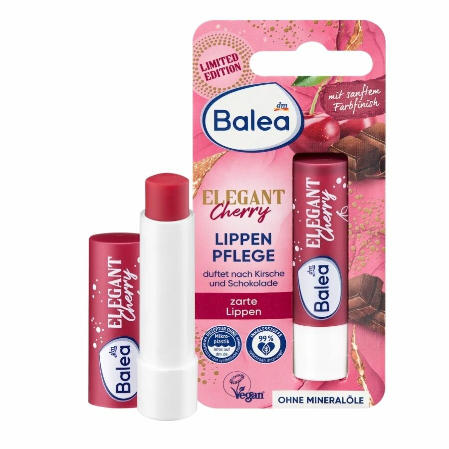Бальзам для губ Balea - Elegant Cherry, с касторовым маслом, 4,8 г, 1шт