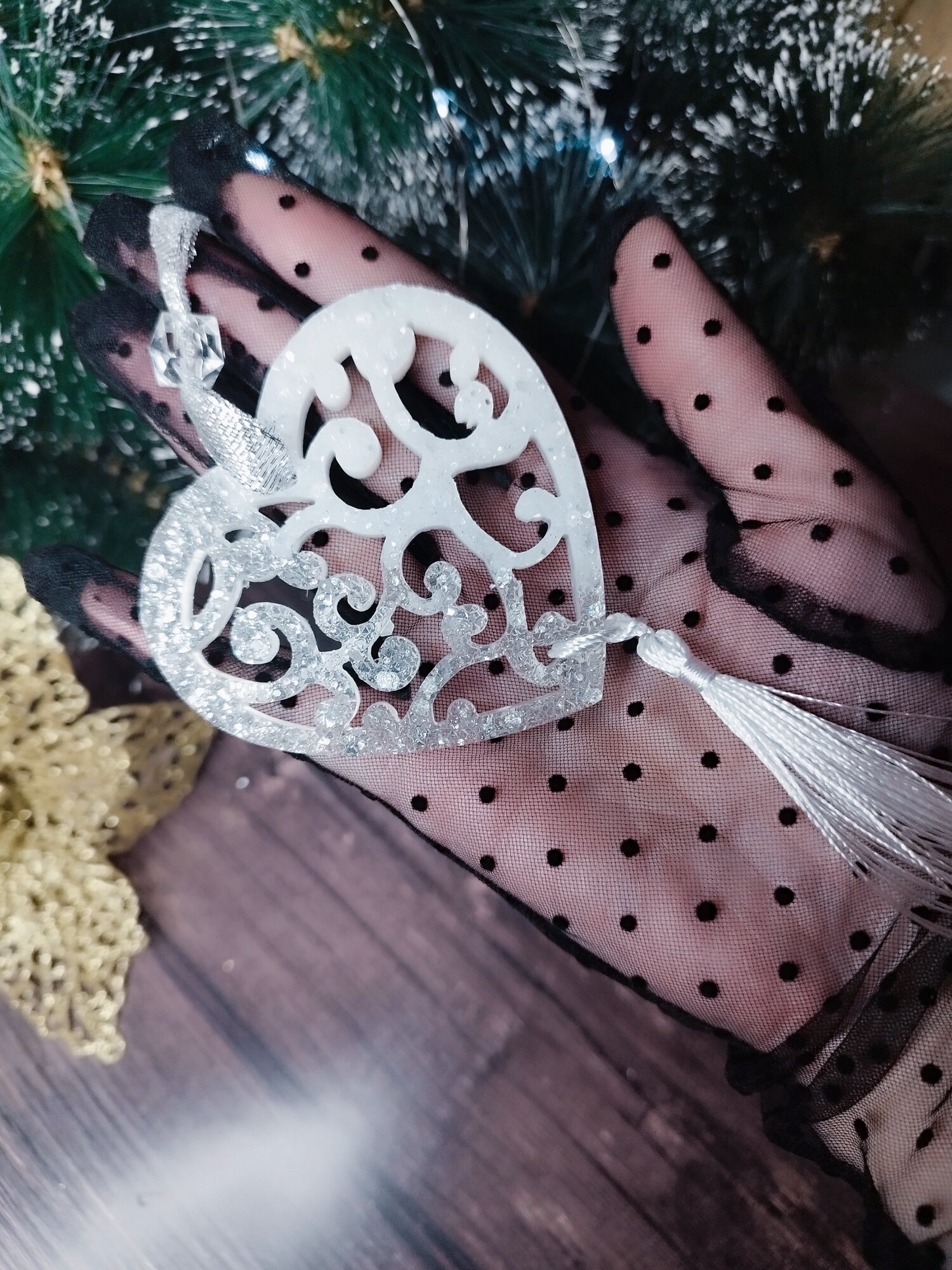 Новогодняя игрушка ретро Ажурное сердце , ручная работа, подарок на новый год