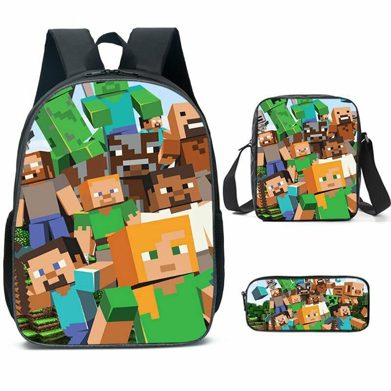 Трансграничный новый продукт MINECRAFT школьный рюкзак для учащихся начальной и средней школы Minecraft игровой периферийный рюкзак набор из трех предметов оптом