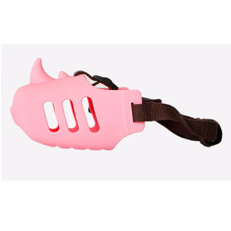 Регулируемый собачий мундштук с рогатым рисунком для предотвращения кусания, розовый S размер для корги, аксессуар для