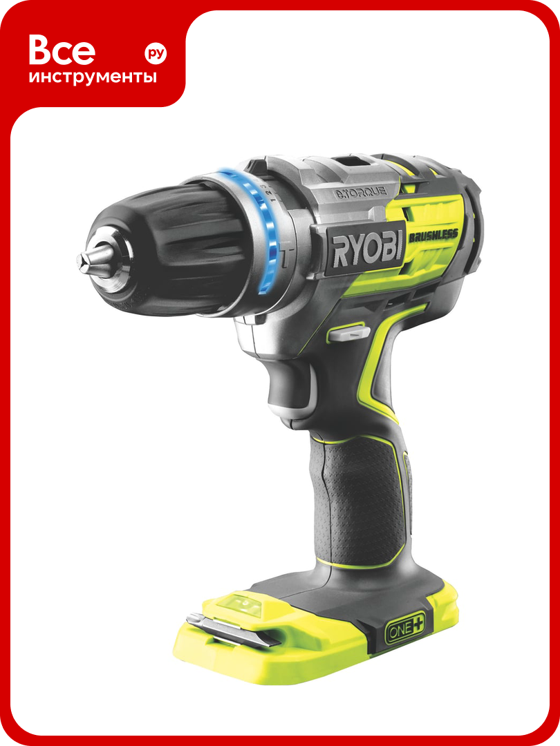 Бесщеточная ударная дрель-шуруповерт Ryobi ONE+ R18PDBL-0 с высокой эффективностью для сверления и закручивания по дереву, металлу и бетону