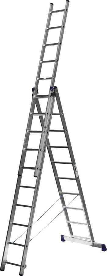 Лестница СИБИН трехсекционная 10 х 3 ступеней, алюминиевая, со стабилизатором 38833-10