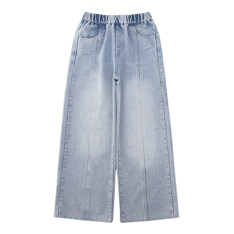 LI Mall Узкие пэчворк джинсы для подростков-девочек модные изорванные прямые брюки