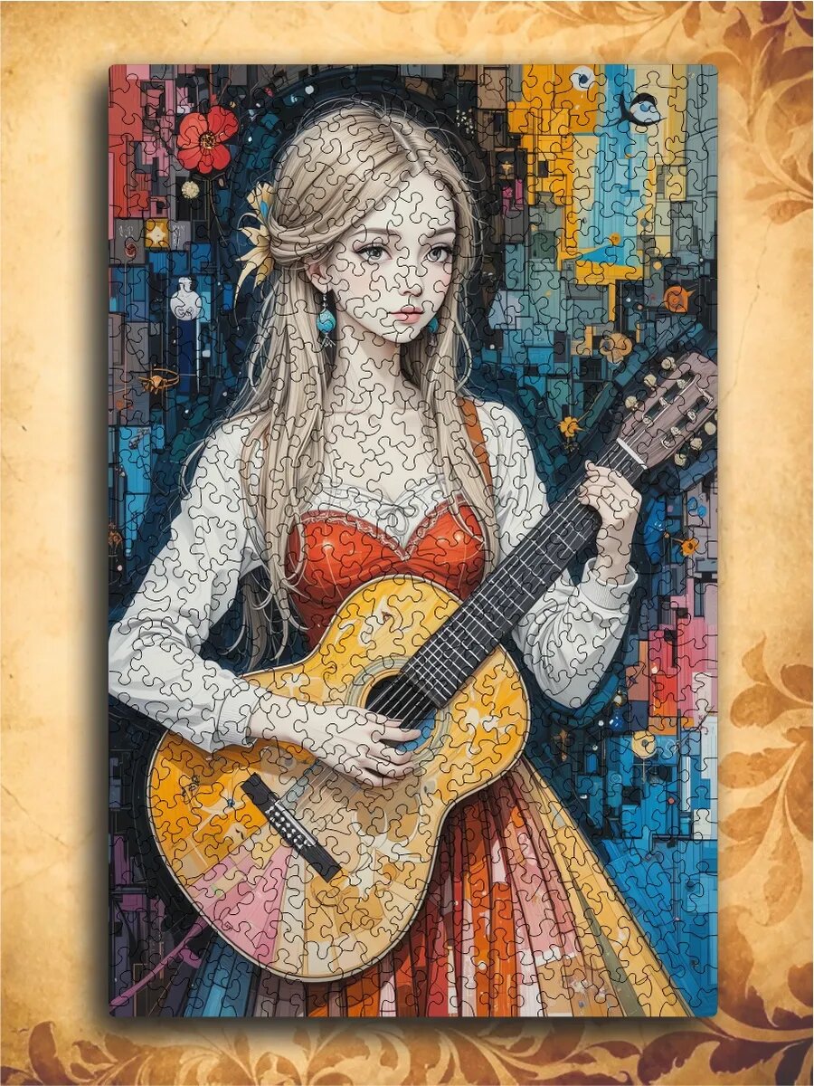 Фигурный деревянный пазл в подарок "Любимая гитара"