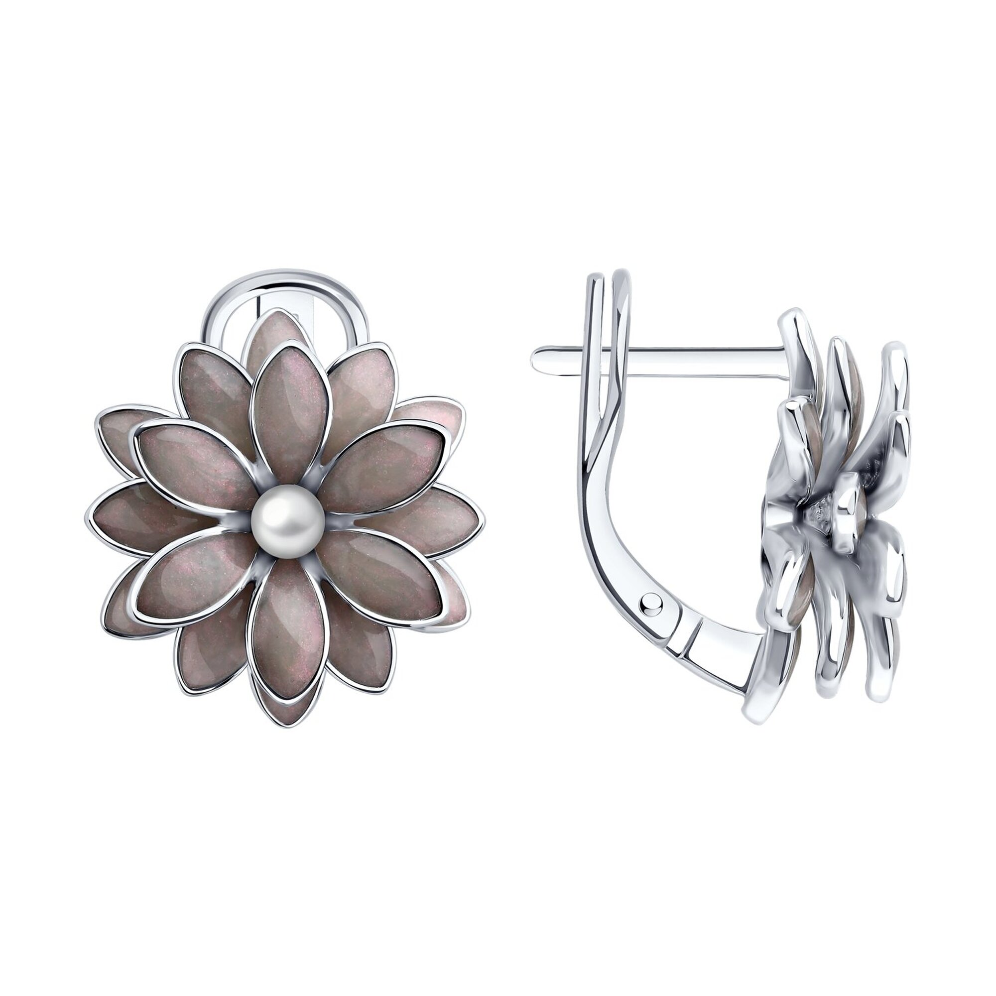 Серьги, серебро, 925 проба, родирование, эмаль, жемчуг