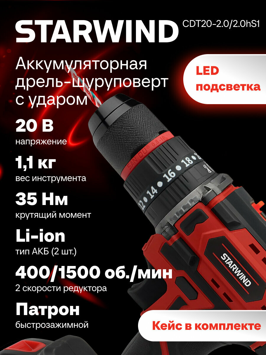 Ударная дрель-шуруповерт Starwind CD20-2.0/2.0hS1