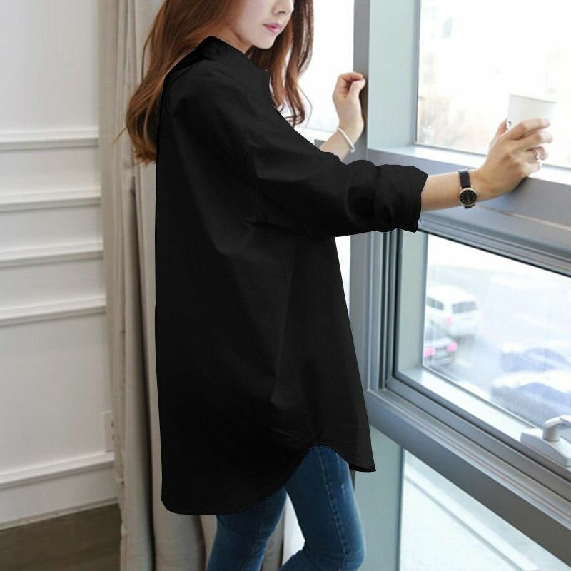 Флисовая подкладка, корейский стиль, средней длины, плюс размер, уникальный дизайн, белая рубашка для женщин, весна и осень, блузка, закрывающая живот, повседневная и стильная
