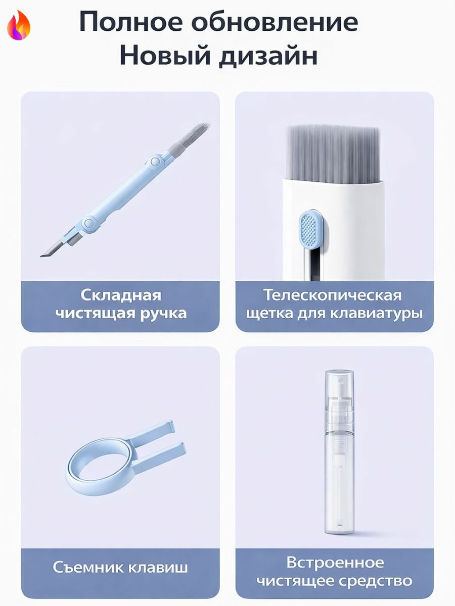 Многофункциональная щетка для чистки наушников, клавиатуры, экрана телефонов и ноутбуков набор для чистки гаджетов 7 в 1