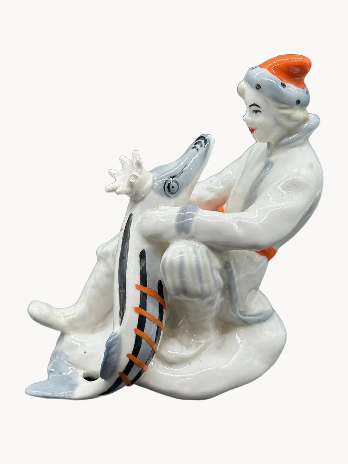 Статуэтка Емеля со щукой Лзфи Фарфор ссср 60 годы Винтажная