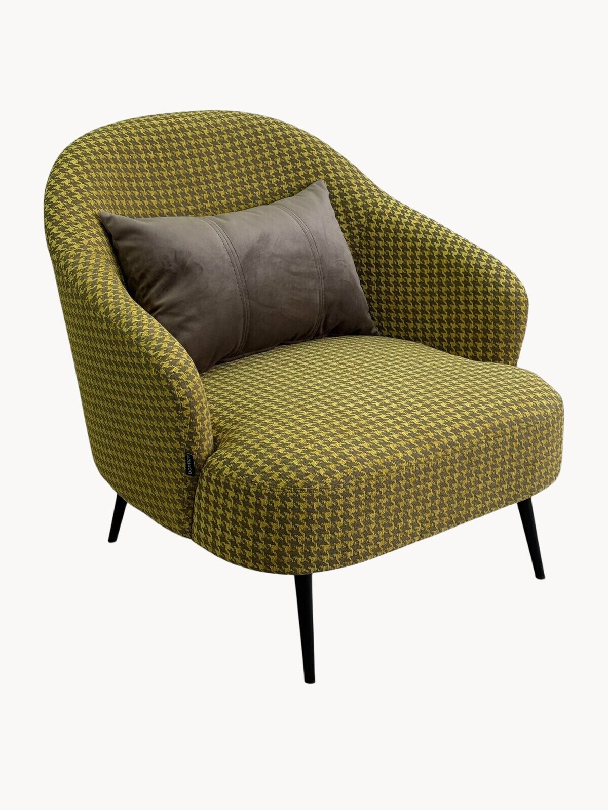 Кресло классическое Леон, для дома и отдыха, принт гусиная лапка, желтое