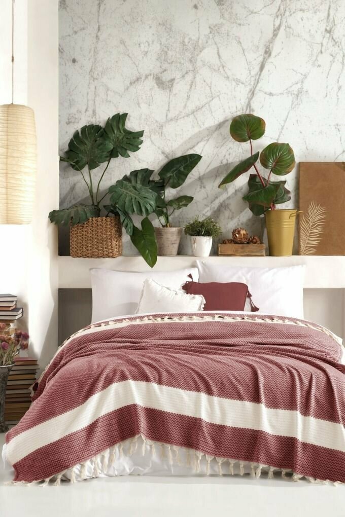 Плед DIVA Tex ALISA, хлопок, евро, 200x220 см, с бахромой, бордовый