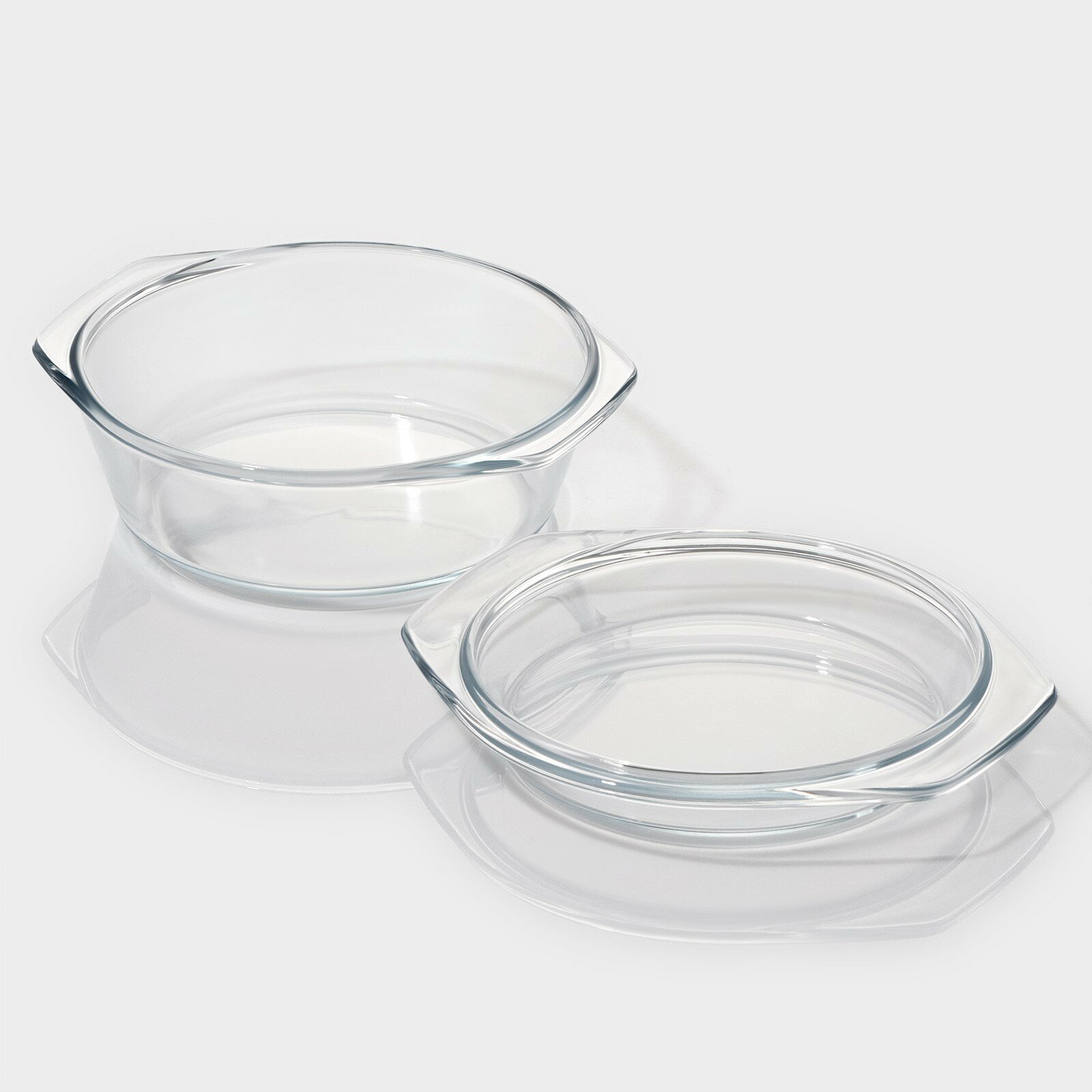 Кастрюля для запекания Доляна «Фуэго», 650 мл, 18×16×5 см, с крышкой, жаропрочное стекло, прозрачная