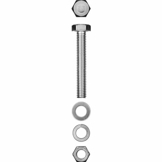 Болт (DIN933) в комплекте Зубр с гайкой (DIN934), шайбой (DIN125), шайбой пруж. (DIN127), M10 x 60 мм, 2 шт, 303436-10-060