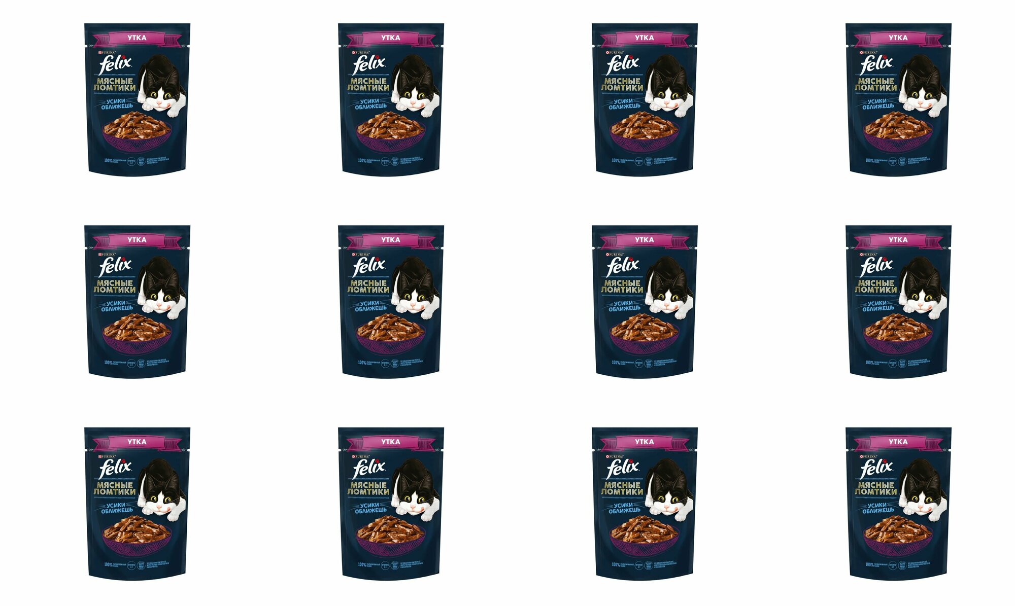 Felix влажный корм для кошек мясные ломтики с уткой, 75 г, 12 шт