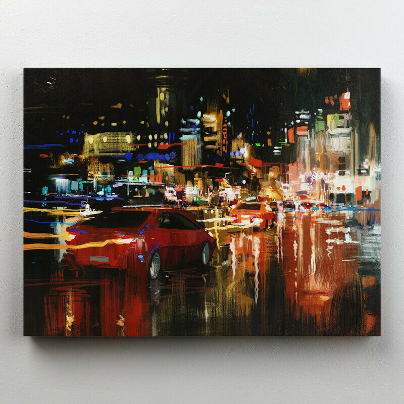Интерьерная картина на холсте "Живопись - разноцветные огни города" размер 30x22 см