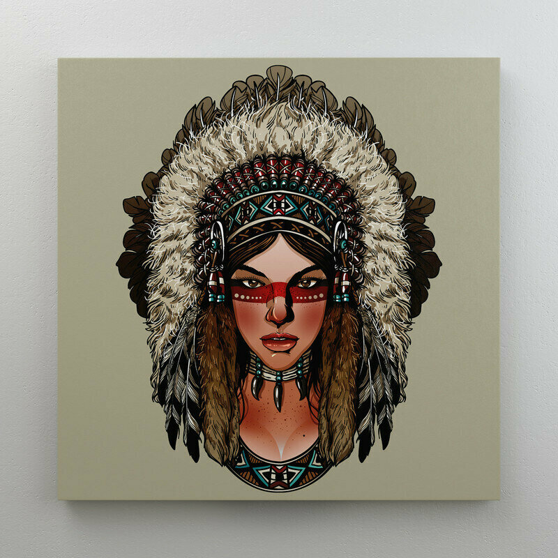 Интерьерная картина на холсте "Иллюстрация - девушка из индейского племени №3" размер 45x45 см