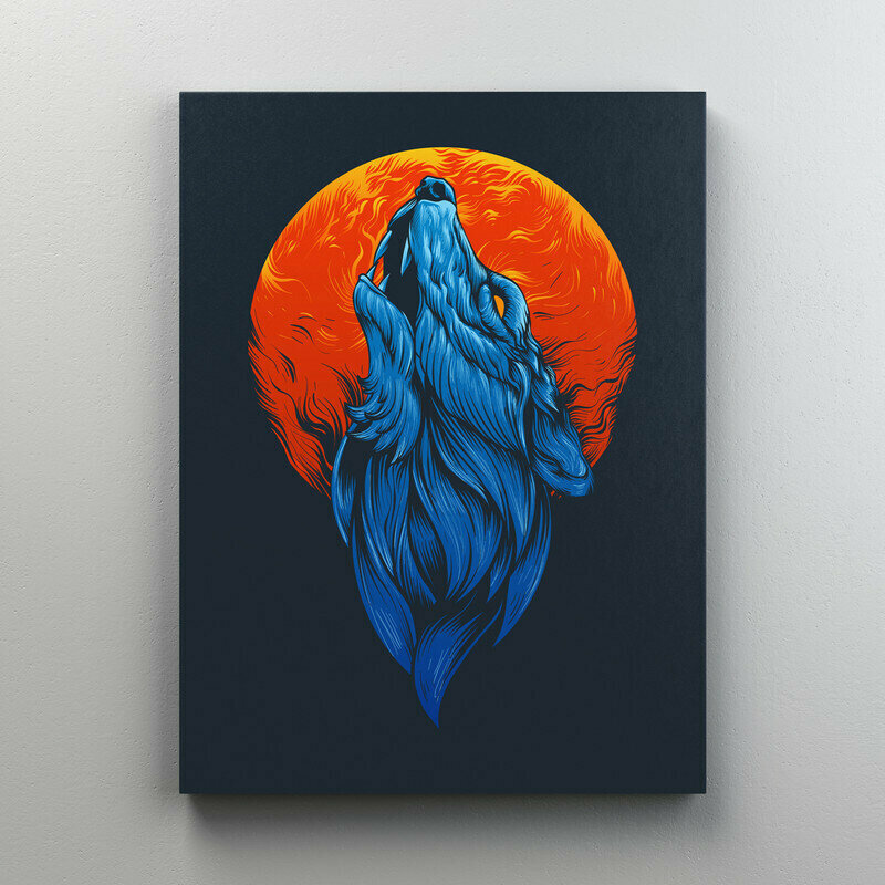 Интерьерная картина на холсте "Винтажный постер - волк воет на луну" размер 22x30 см