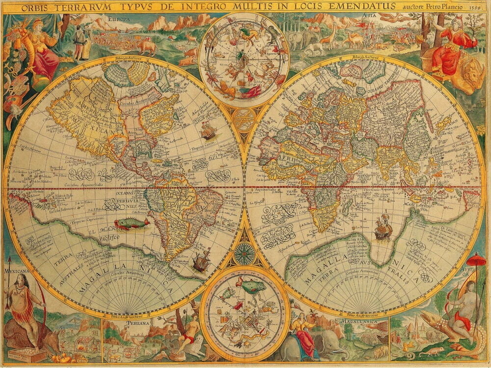 Плакат, постер Old map geography, Винтажная карта географии на холсте, размер 21х30см