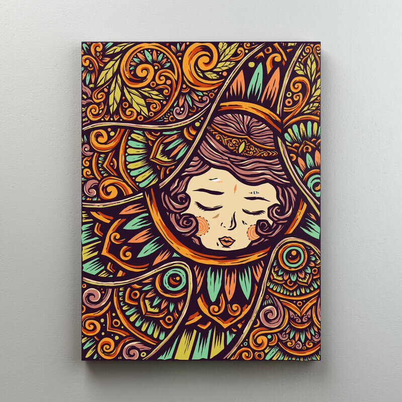 Интерьерная картина на холсте "Винтажный постер - жар-птица в узорах" размер 22x30 см