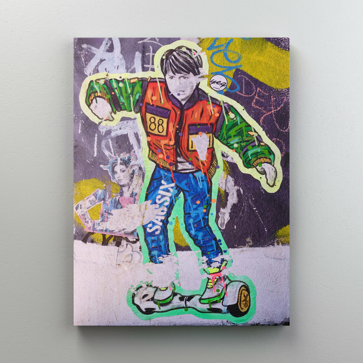 Интерьерная картина на холсте "Граффити Назад в будущее" стрит арт, размер 45x60 см