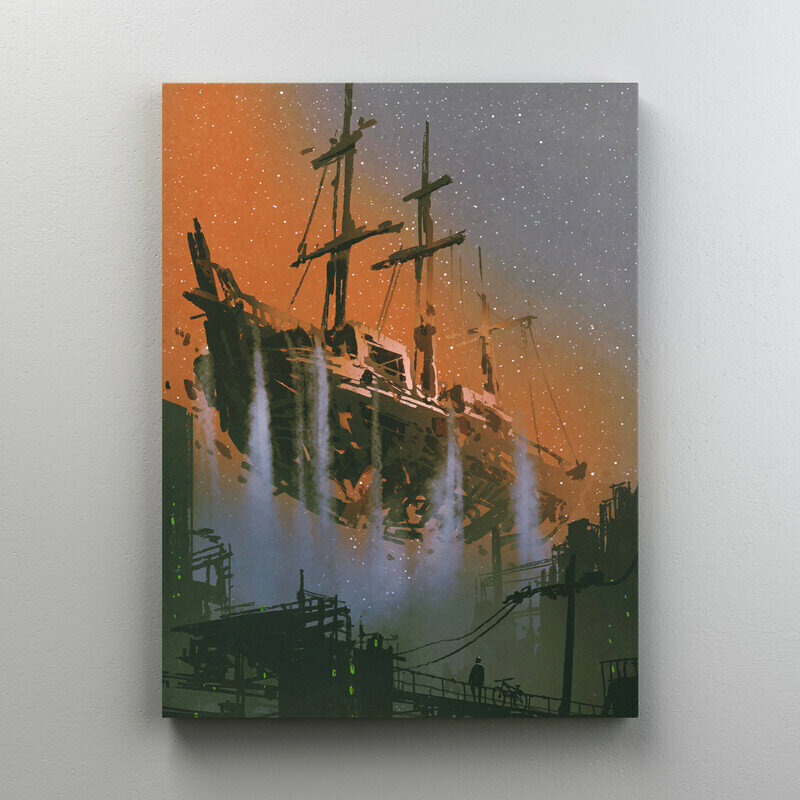 Интерьерная картина на холсте "Разбитый пиратский корабль влетел в небо" размер 30x40 см