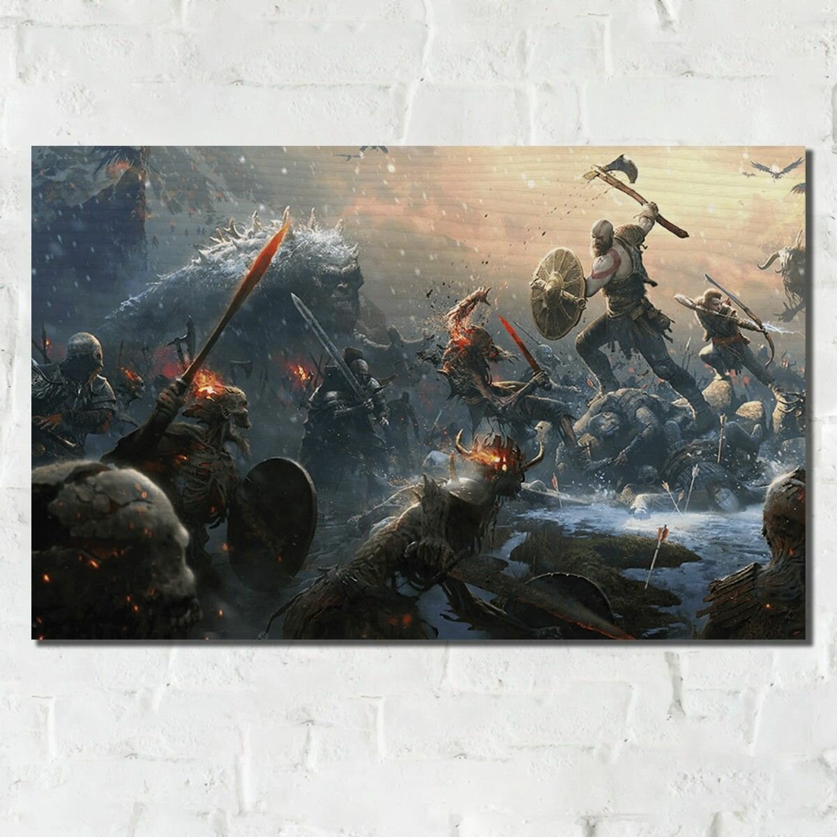 Картина интерьерная на дереве God of War Бог Войны, Мифы, Кратос, Атрей - 14209